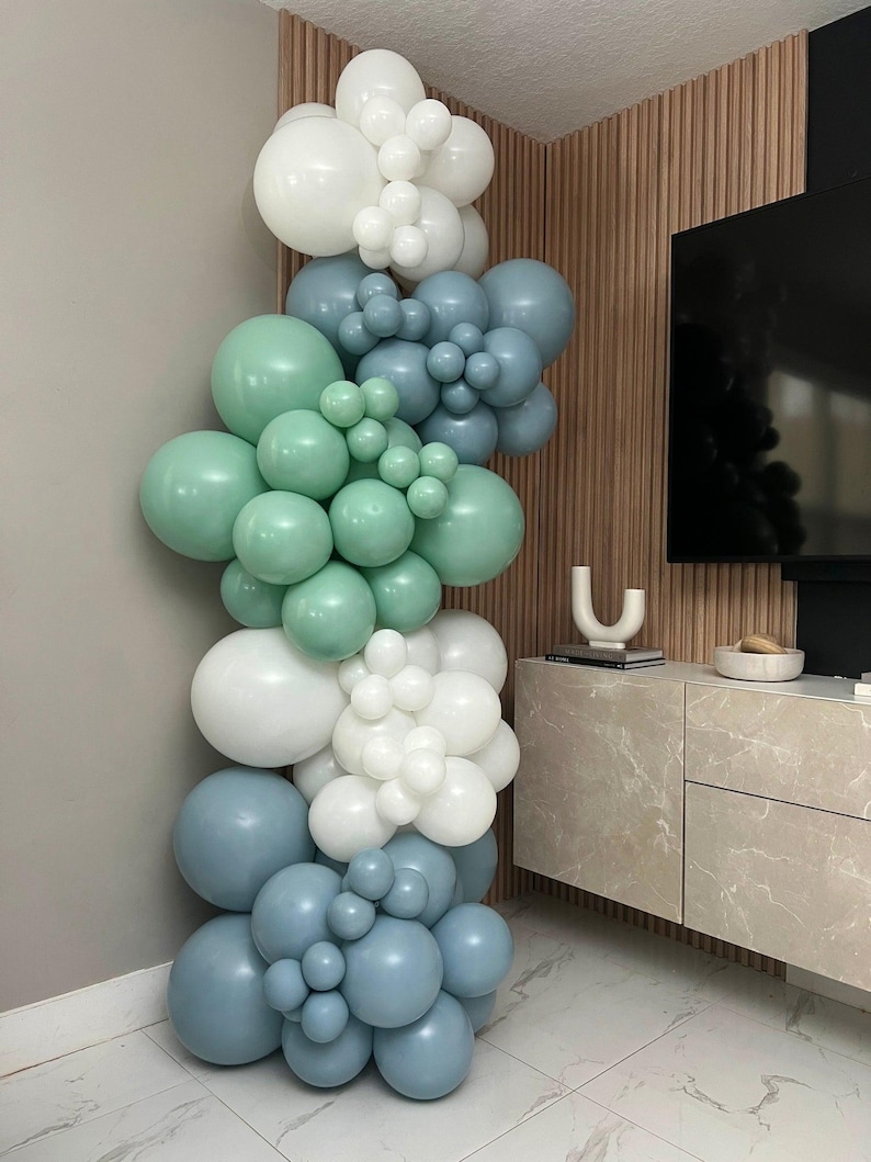 POP UP Balloon Garland Kit - Blue Gray, Mint, White, Balloon Arch ...