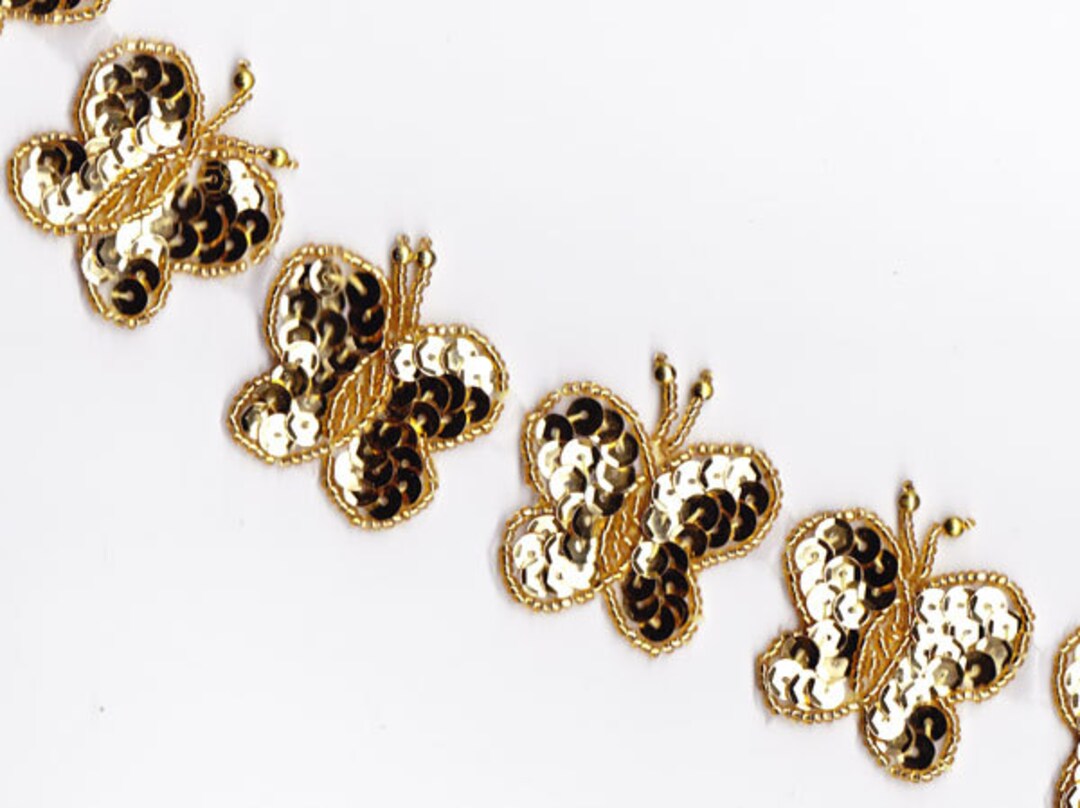1 Yard Cute Gold Butterfly Sequin Applique Trim approx 18 - Etsy