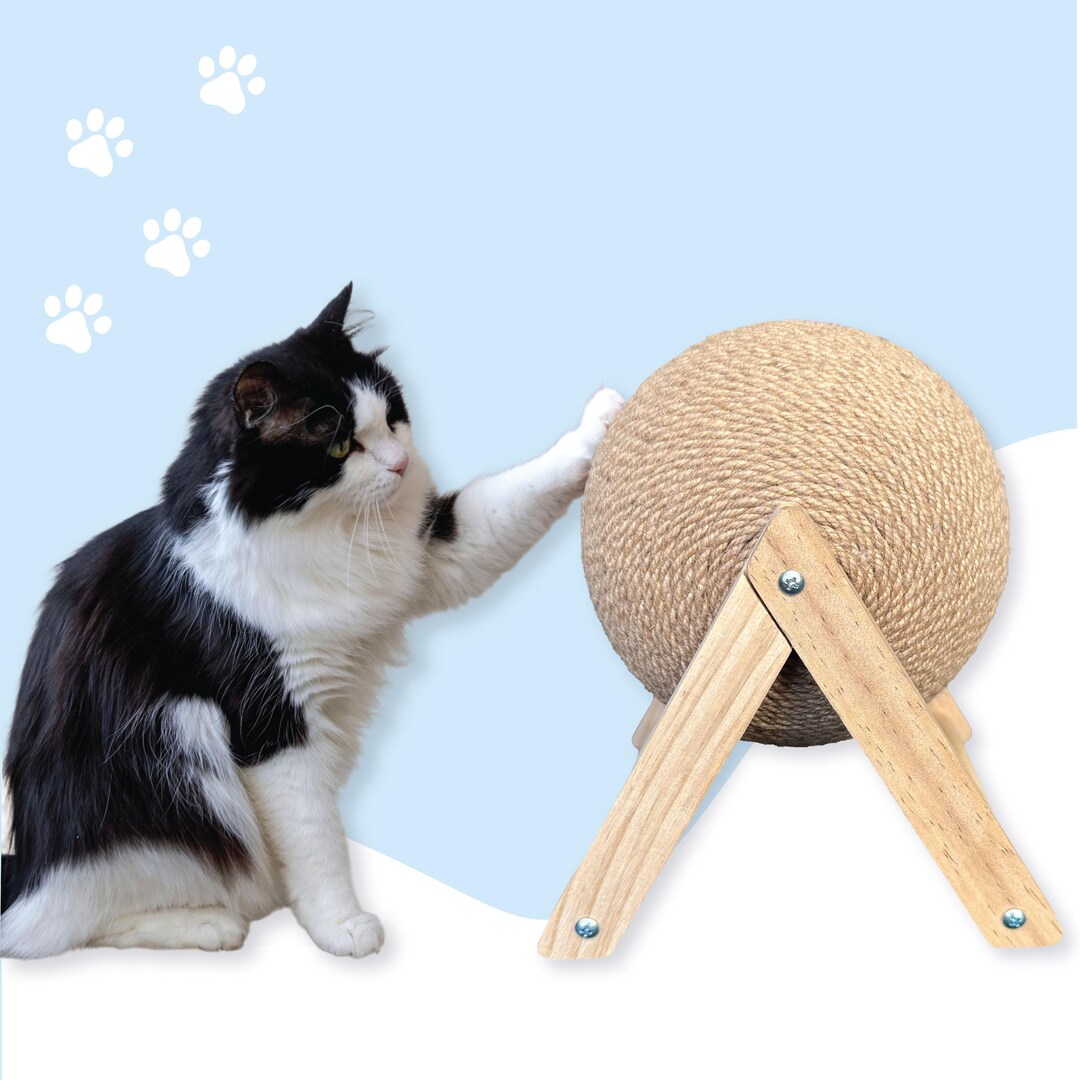 Cat Scratching Ball & Wood Stand / Cat Scratcher / Scratching Ball ...