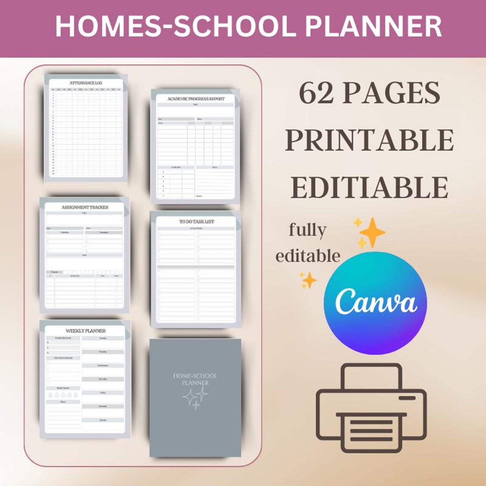 Printable Homeschool Planner | Undated Editable in Canva Instant ...