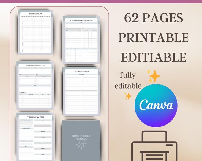 Printable Homeschool Planner | Undated Editable in Canva Instant ...