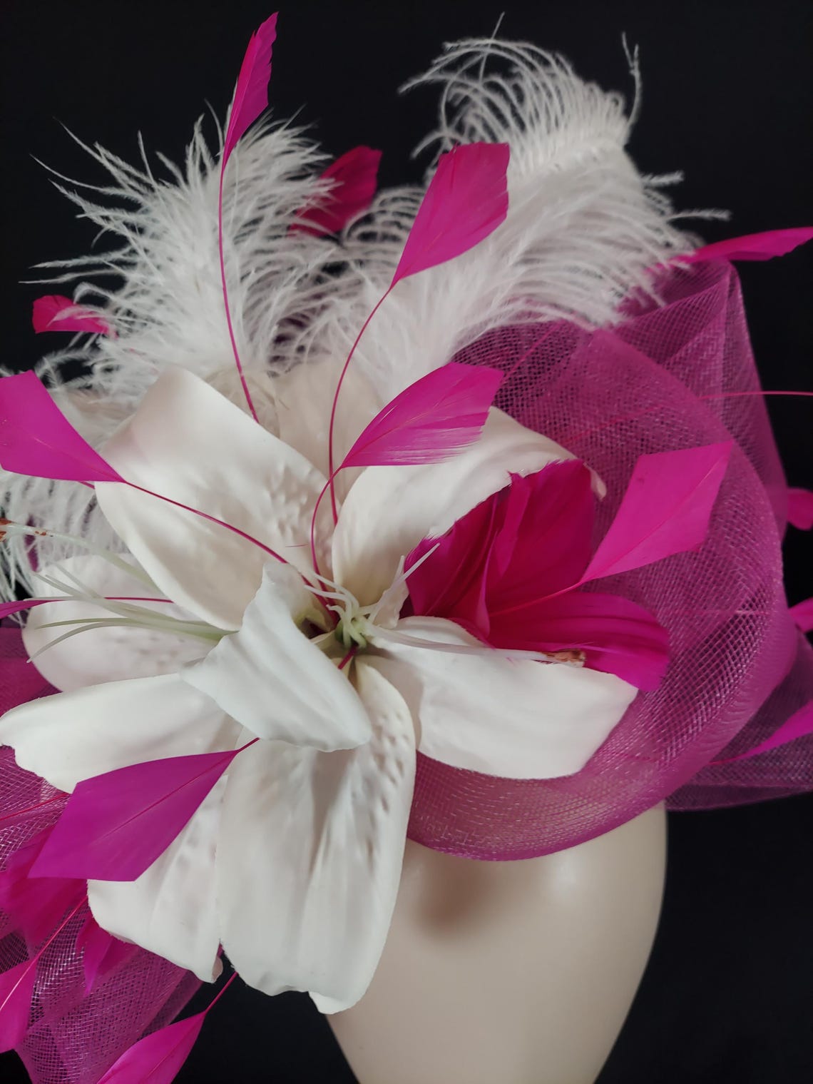 Fuschia Pink White Lilly Fascinator Kentucky Derby - Etsy