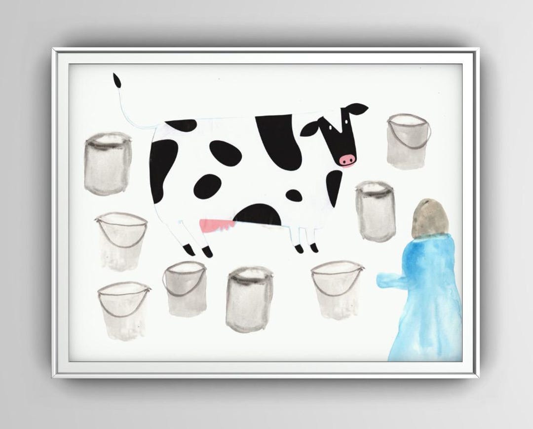 Maids a Milking Cow Art Print: Twelve Days of Christmas Holiday Decor ...
