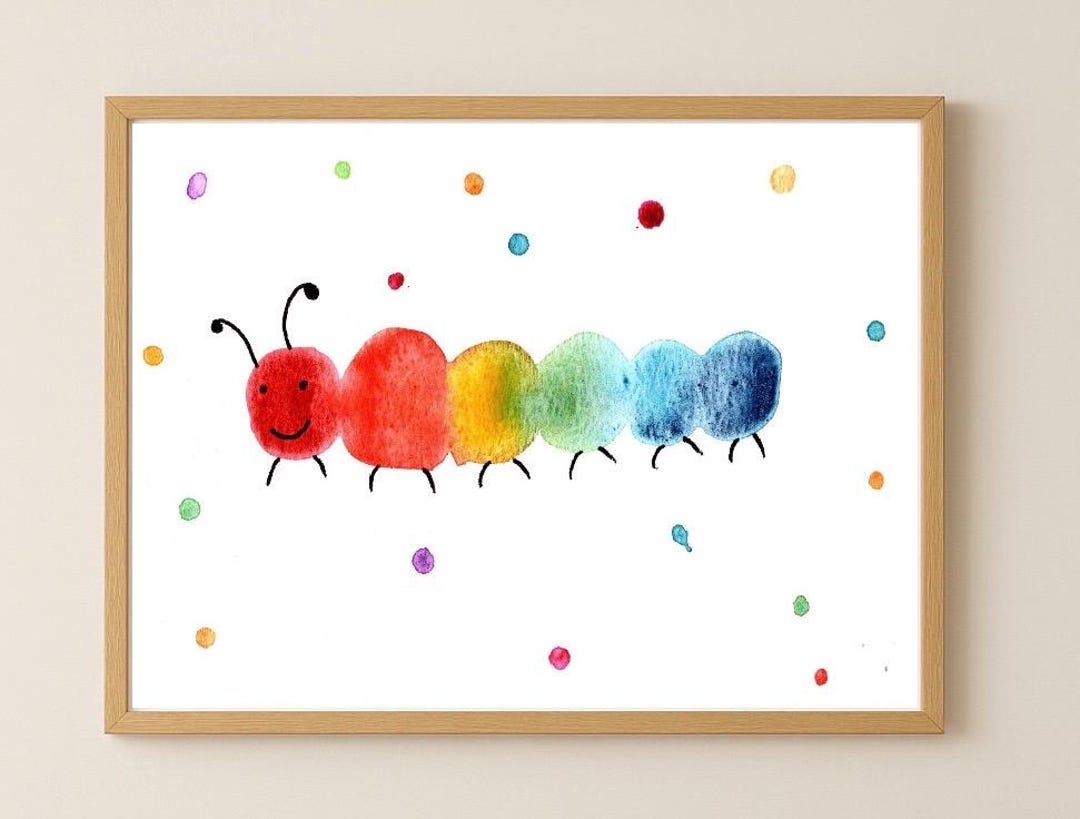 Rainbow Caterpillar Watercolor Art Print, Nursery Kids Room Decor - Etsy