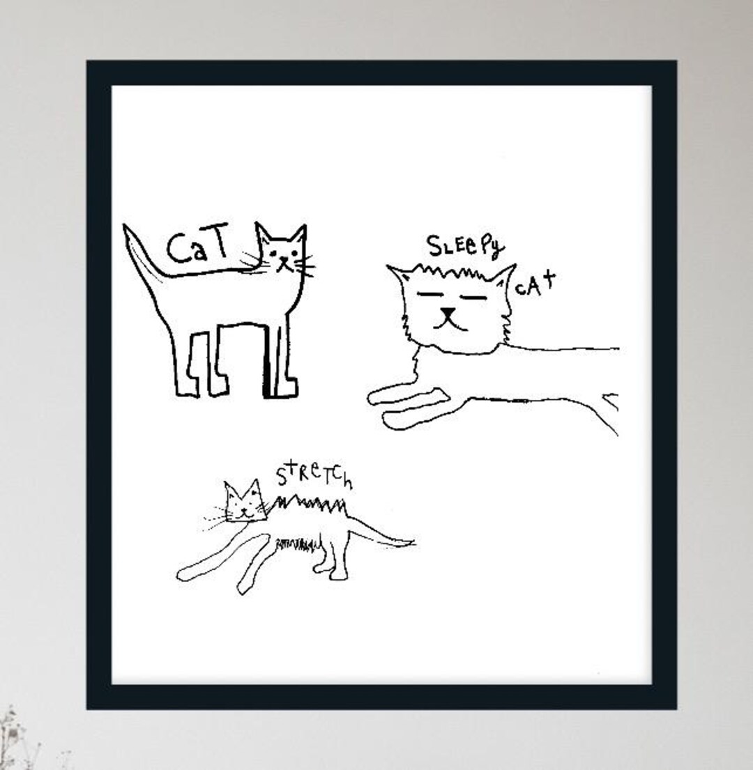 Minimalist Cat Line Art Print – Funny Feline Illustration - Etsy