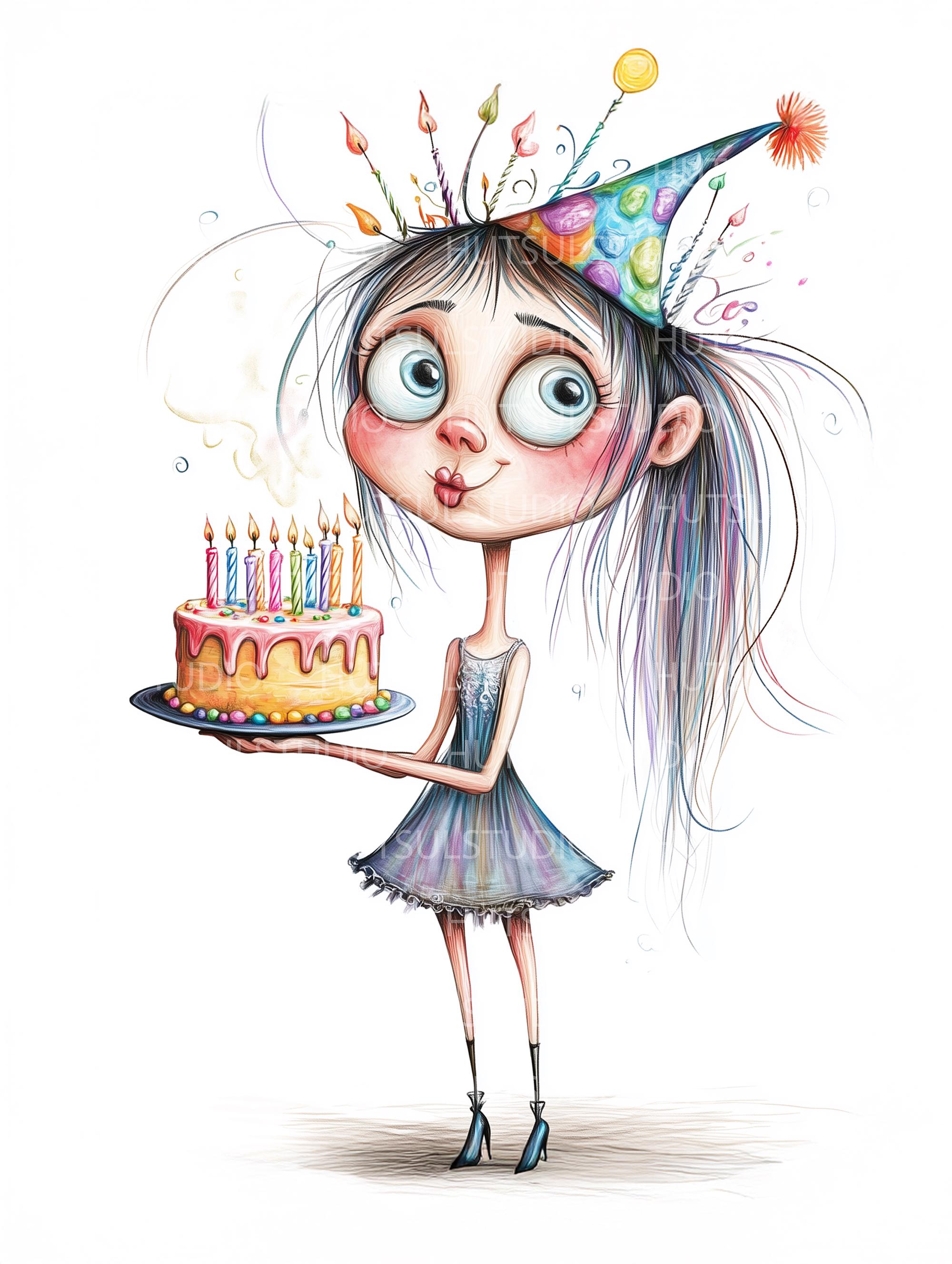10 PNG Whimsical Girl Clipart, Cute Watercolor Art for Birthday Crafts ...