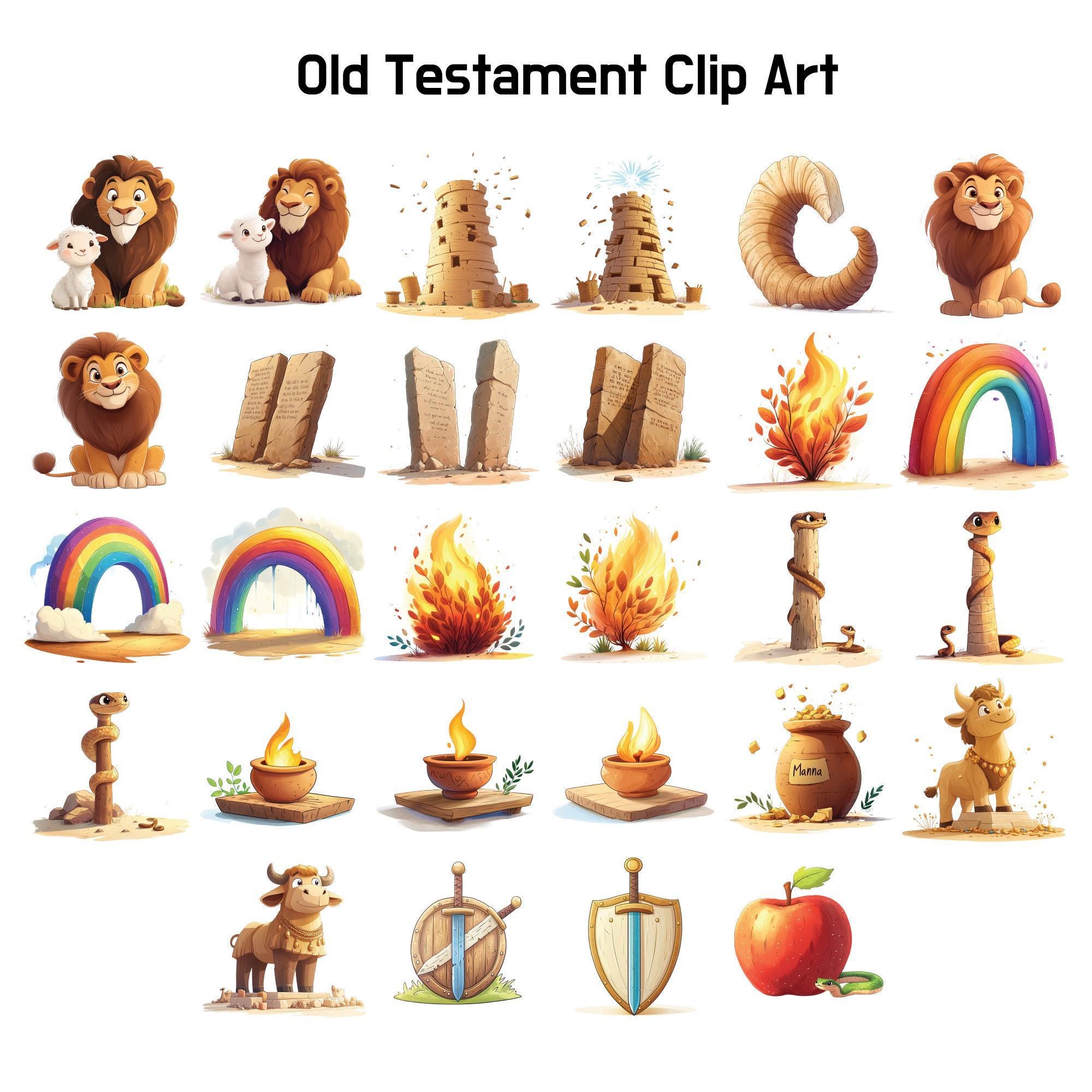 Old Testament Bible Clipart, 100 PNG Cute Cartoon Kids Bible Stories ...