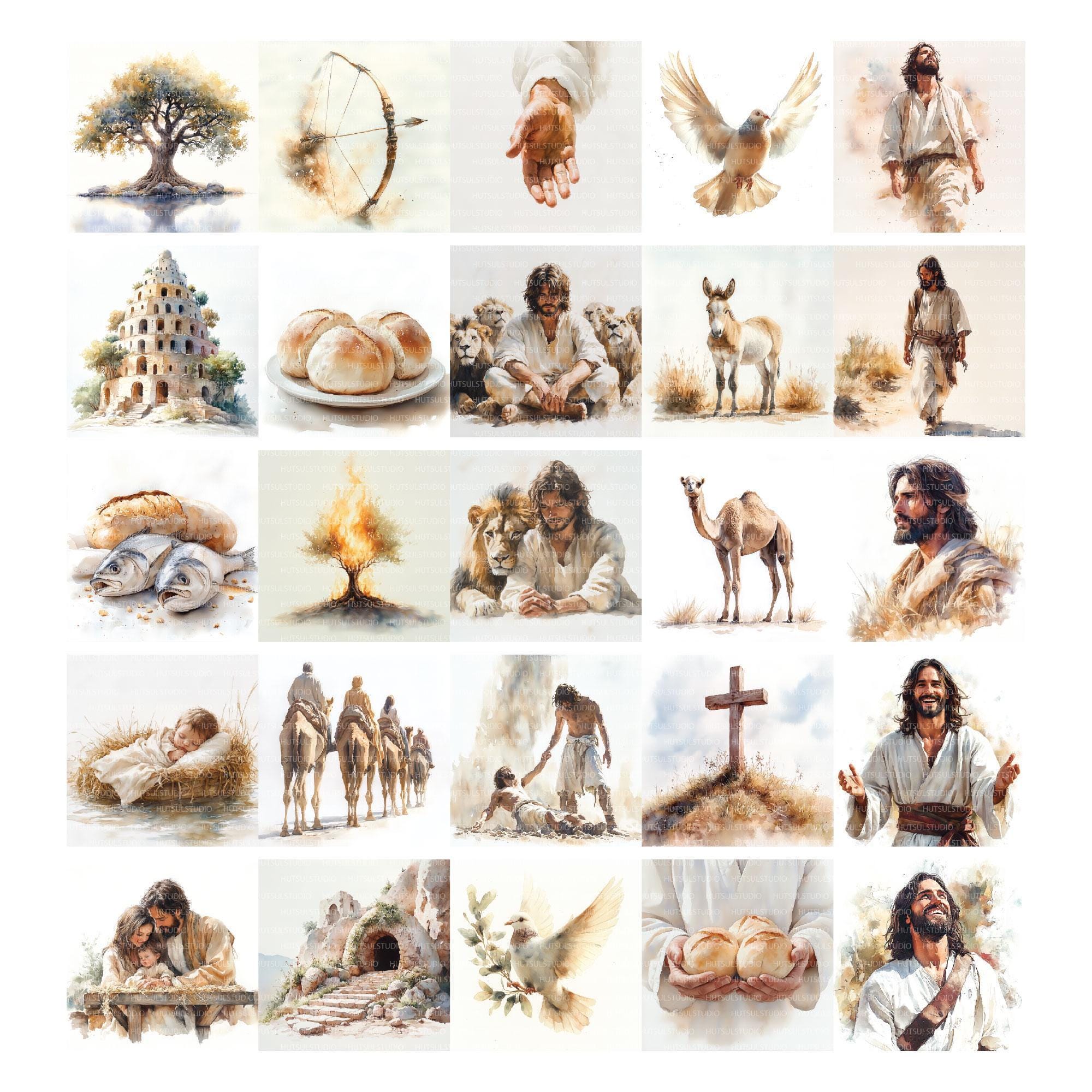 Bible Story Clipart Bundle, 50 PNG Christian Characters, Religious ...