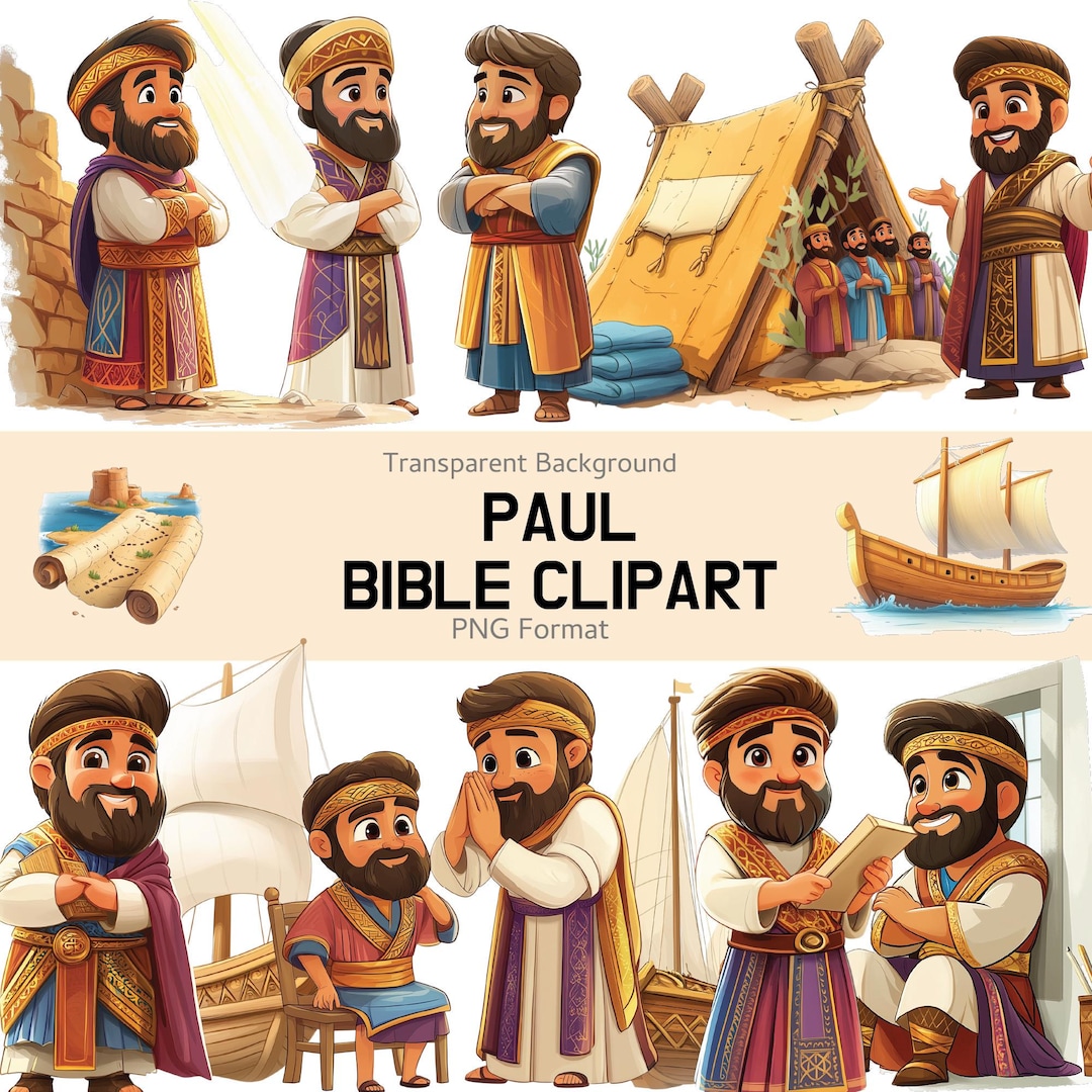 Apostle Paul Cartoon Bible Clipart, PNG Set for Kids, Christian Bible ...
