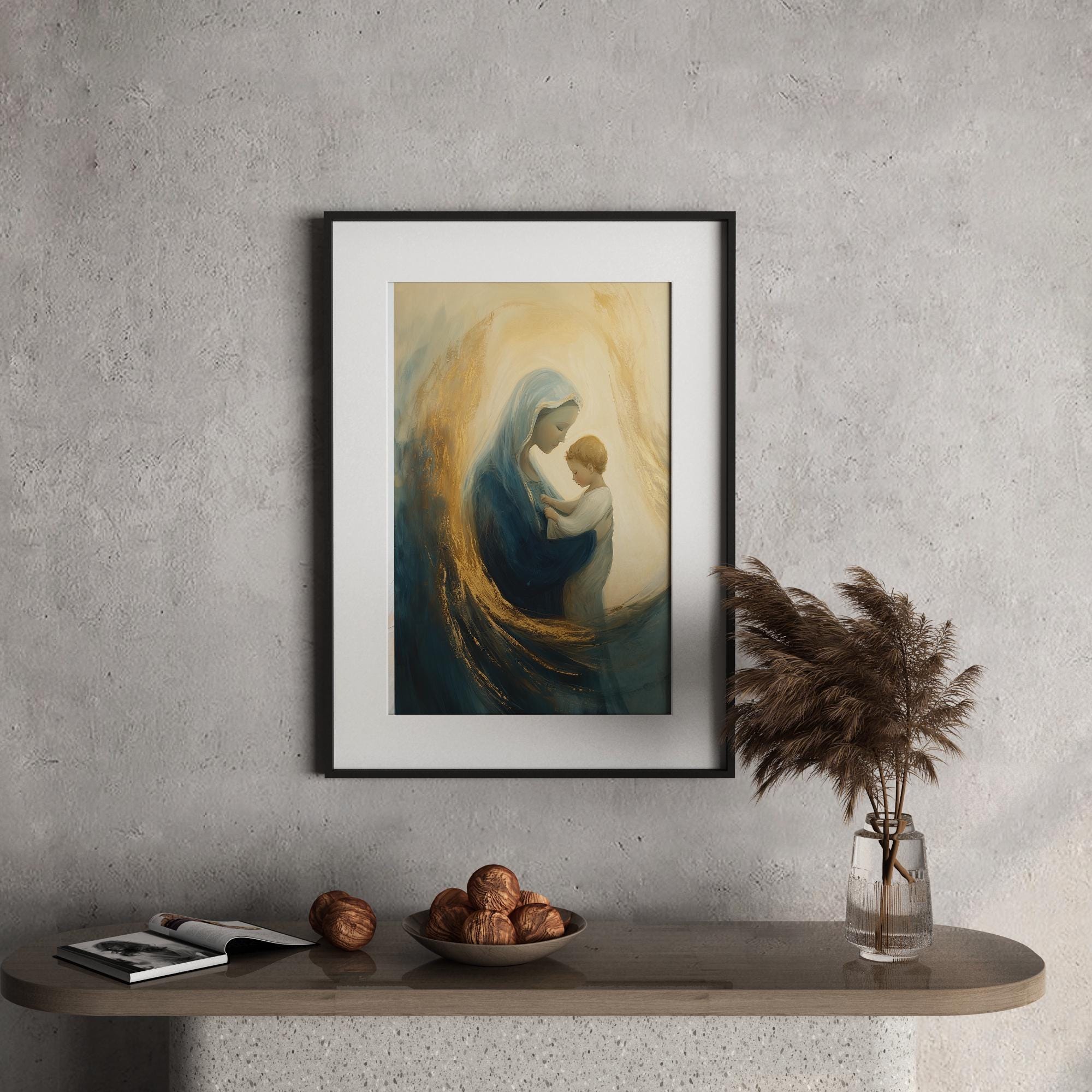 Virgin Mary and Child Digital Poster, Religious Artwork, Sacred Family ...