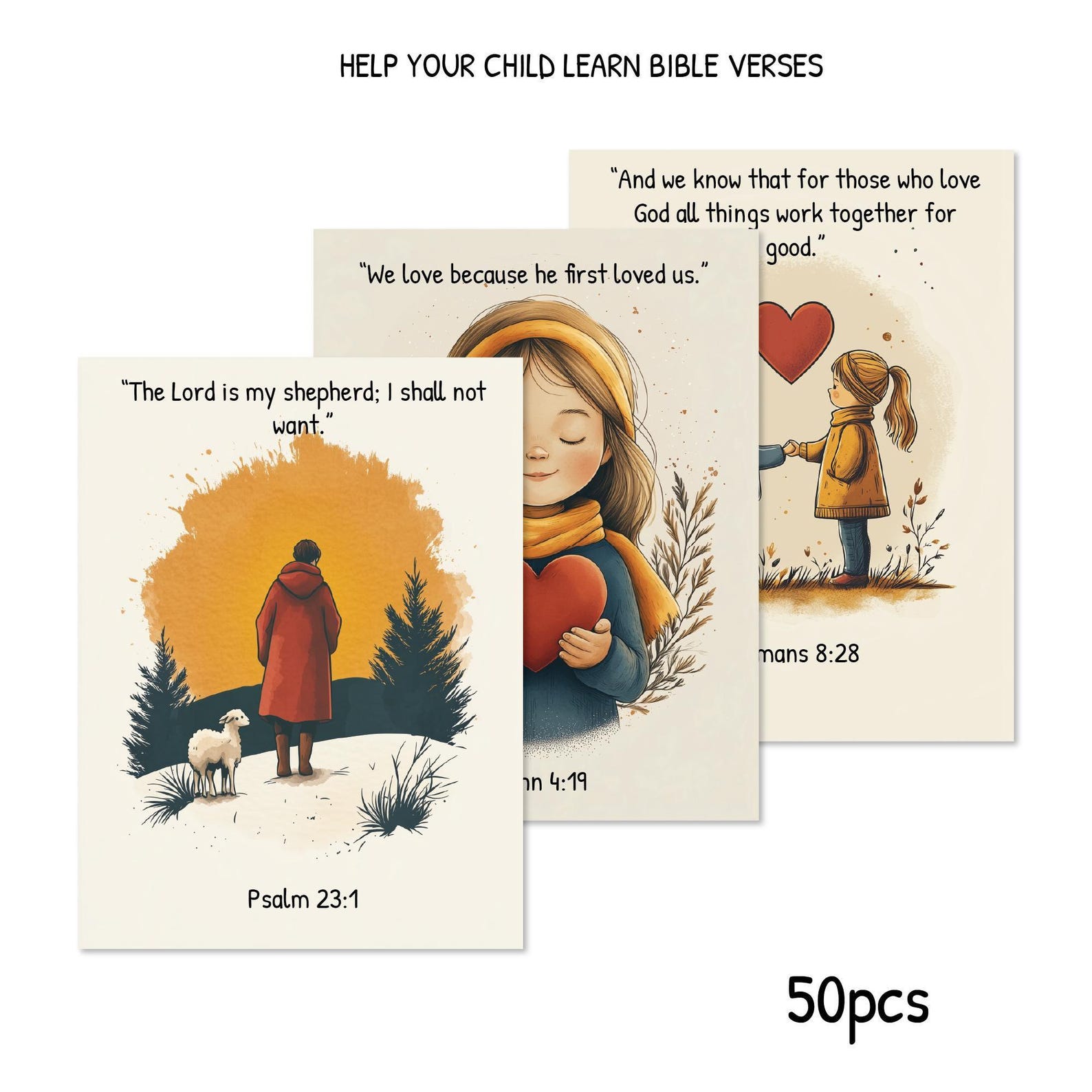 Bible Verse Cards With Pictures, 50 Digital Psalm Cards, Christian ...