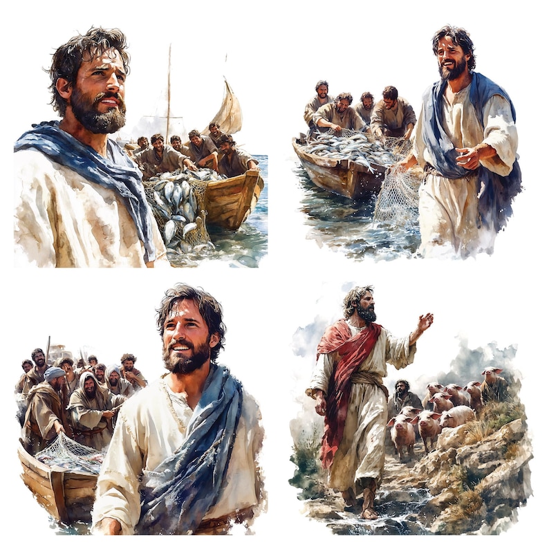 Miracles of Jesus Clipart, 50+ PNG Biblical Scenes, Digital Christian ...