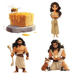 Samson Bible Story Clipart, Cartoon Christian PNG Set, Kids Bible Art ...