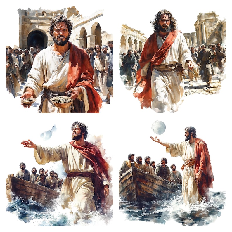 Miracles of Jesus Clipart, 50+ PNG Biblical Scenes, Digital Christian ...