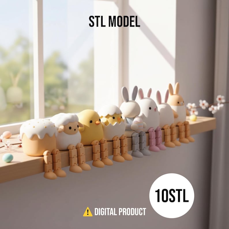 Articulated Easter Bunny and Chick STL Bundle, 10 Piece Flexible Leg ...