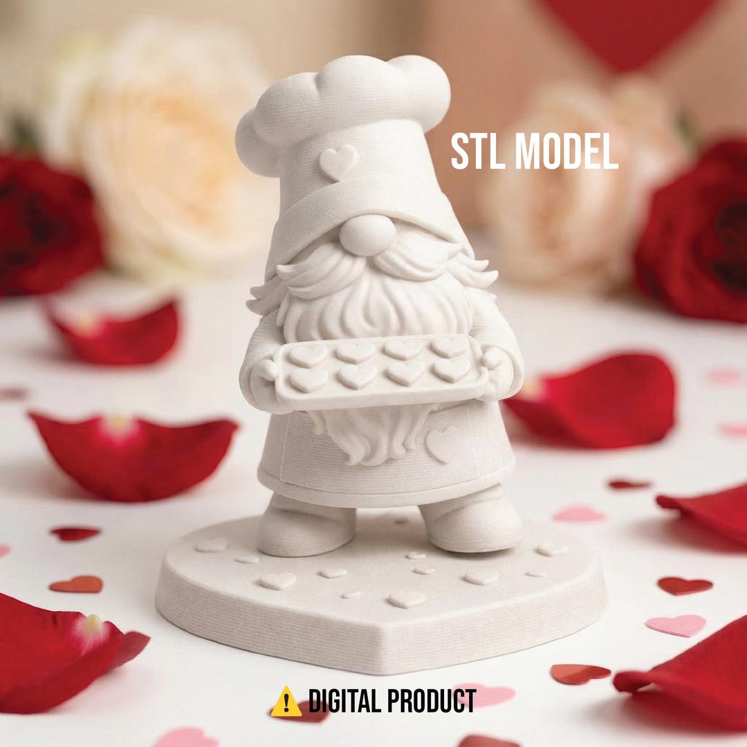 Valentine Gnome Baker STL File for 3D Printing, Cute Kitchen Decor ...