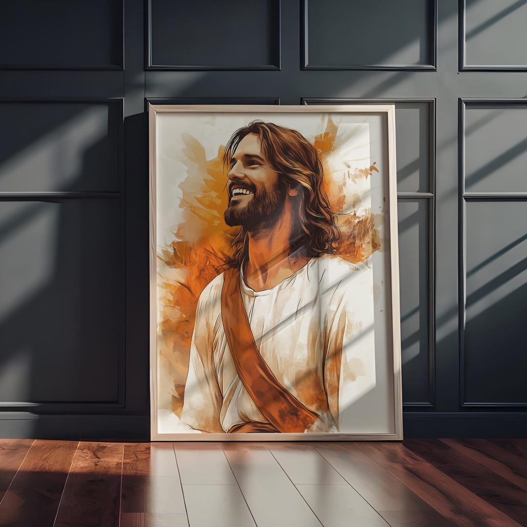 Smiling Jesus Portrait, Christian Art Print, Joyful Christ Painting ...