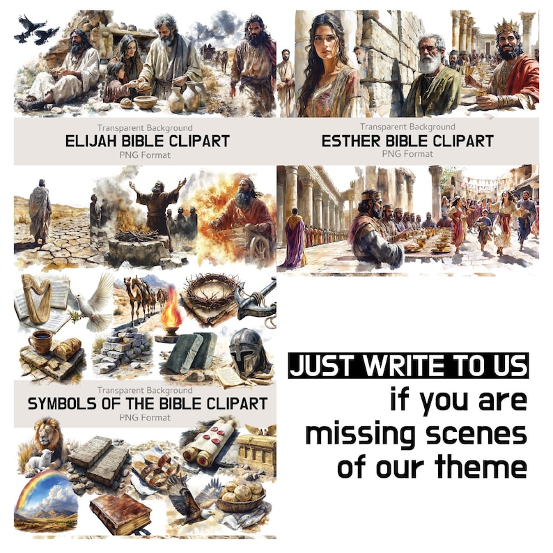 Old Testament Bible Clipart Mega Bundle, 1200 PNG Christian Clip Art ...