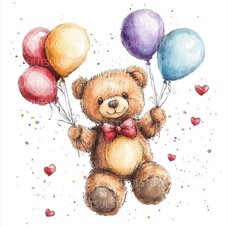 20 PNG Valentine's Day Teddy Bear Clipart, Cute Bears With Balloons ...