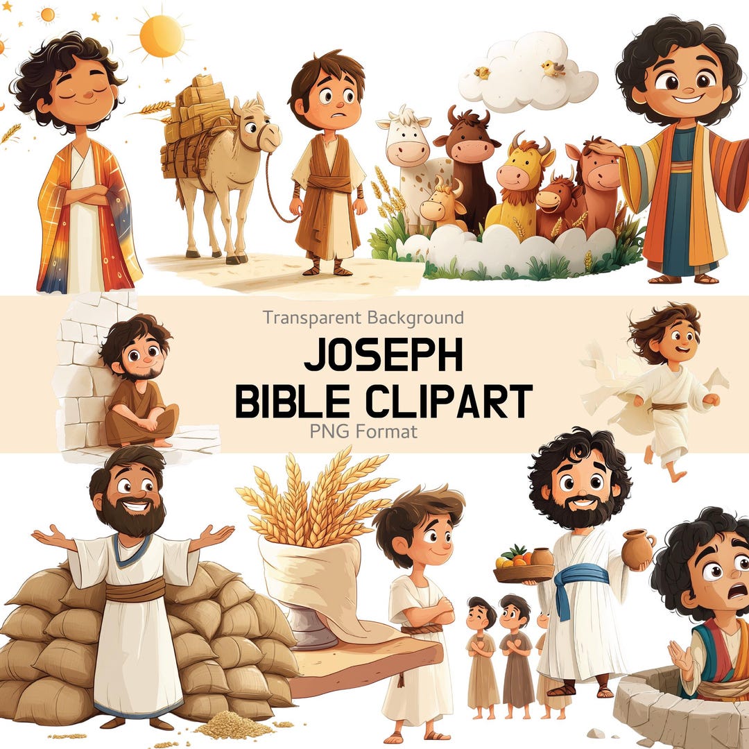 Joseph Bible Story Clipart, Christian PNG Set With Joseph in Cartoon ...