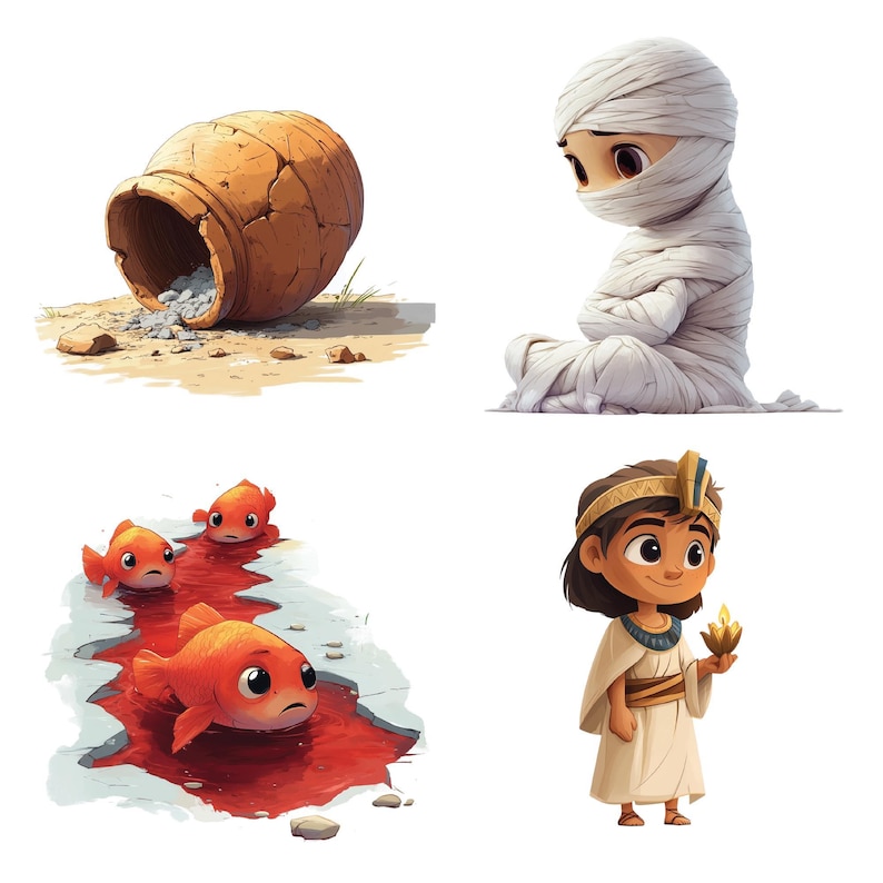 Moses & 10 Plagues Cartoon Clipart, Bible Story PNG Set for Kids ...