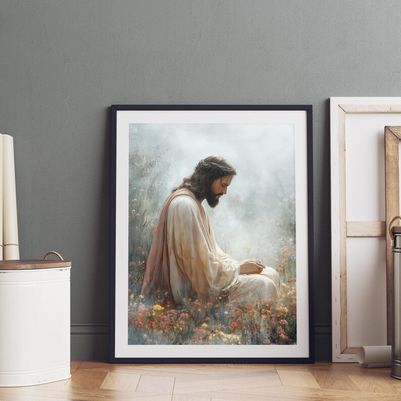 Jesus Praying in Gethsemane Garden, Digital Art Print, Watercolor ...