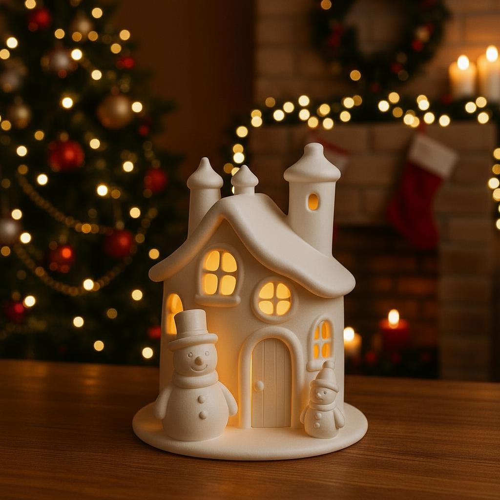 Christmas House With Snowman STL, 3D Printable Tealight Candle Holder ...