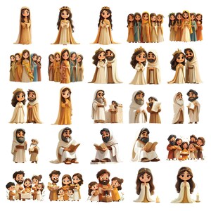 Cute Cartoon Esther Clipart PNG Set, Queen Esther Bible Story for Kids ...