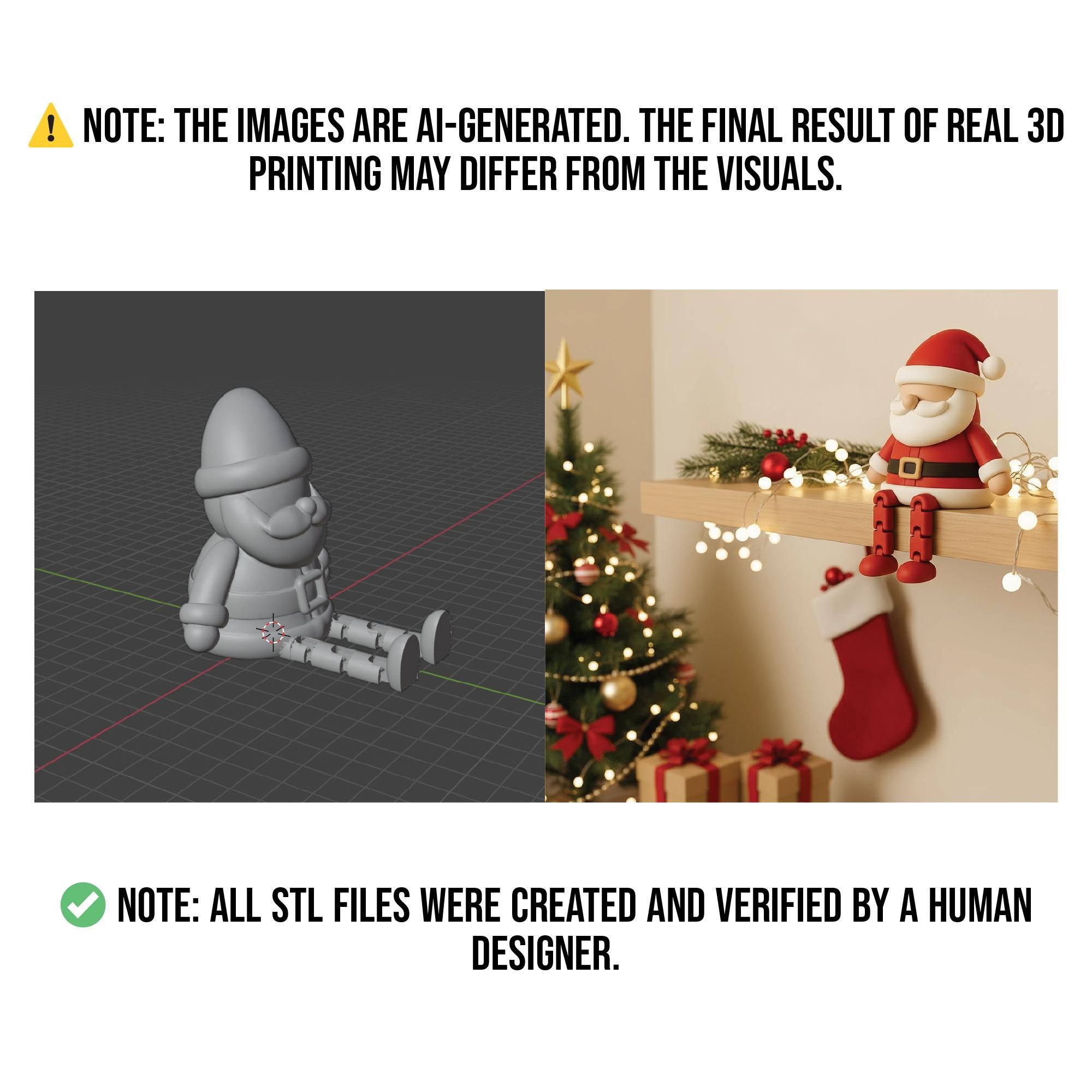 Jolly Flexi Santa STL, 3D Printable Movable-leg Christmas Figure, Fun ...