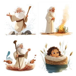 Moses Bible Story Clipart, Cute Cartoon Christian PNG Set, Kids Bible ...
