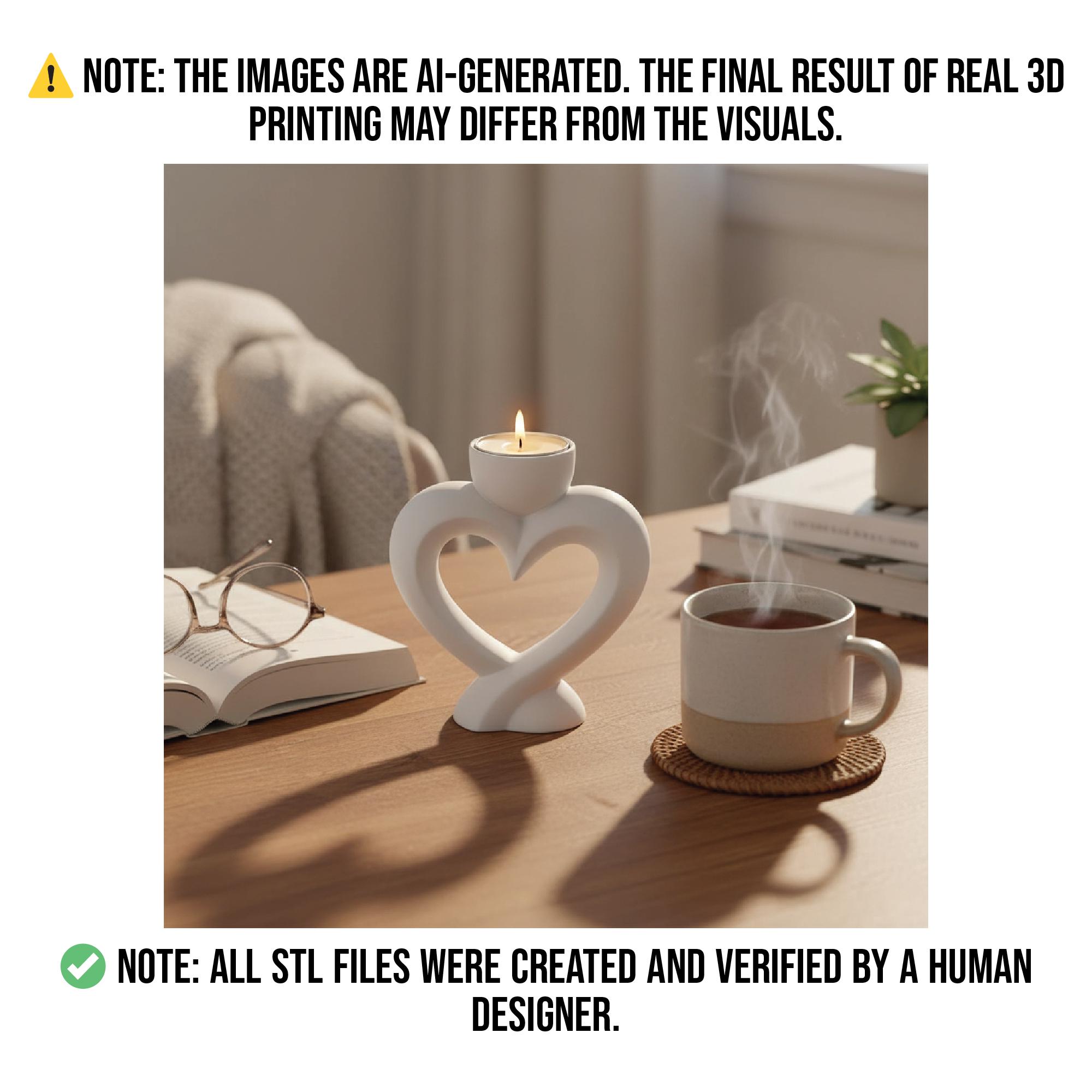 Heart Candle Holder DIGITAL STL File, Romantic Tealight Stand, 3D ...
