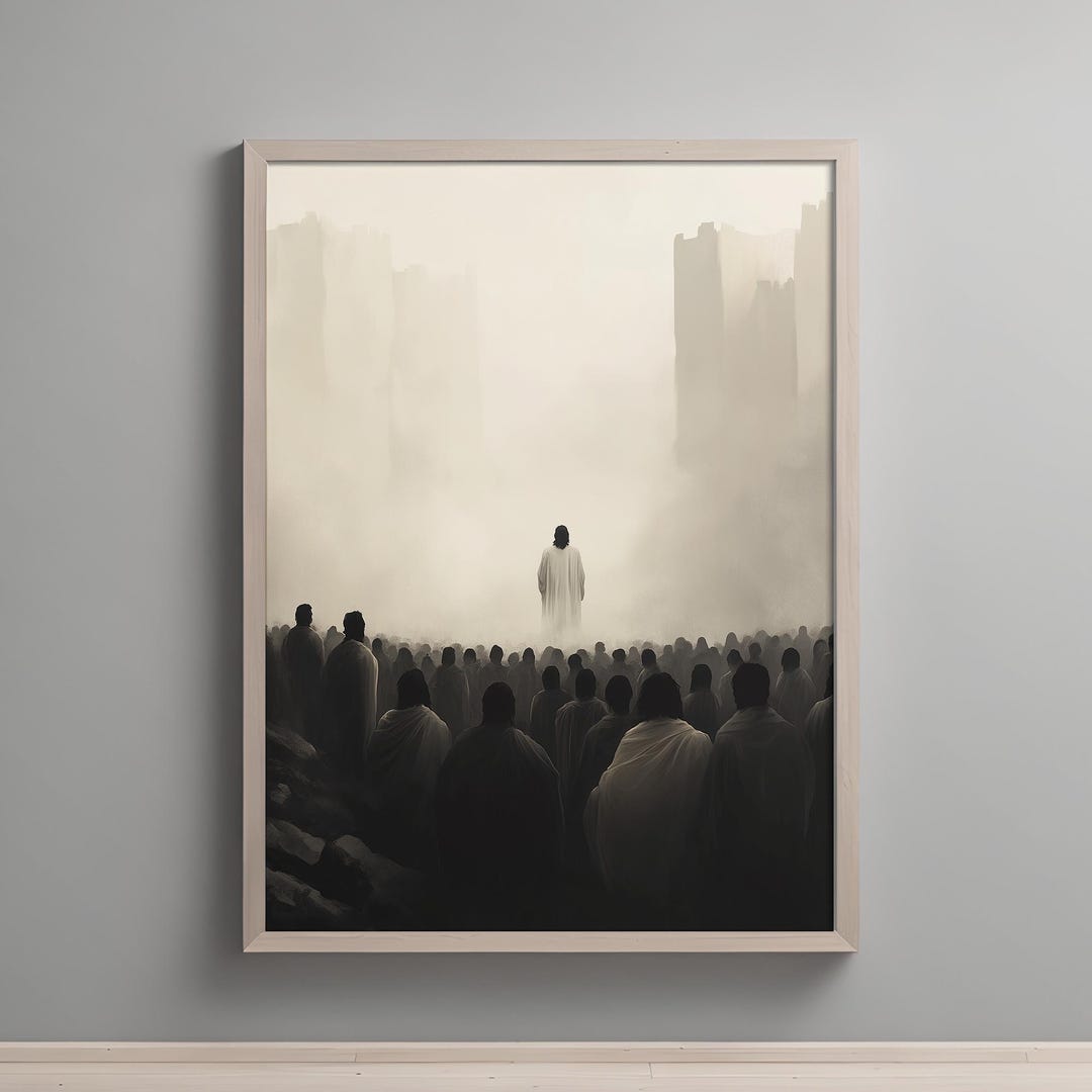 Jesus Teaching the Crowds, Biblical Art Print, Sermon on the Mount ...
