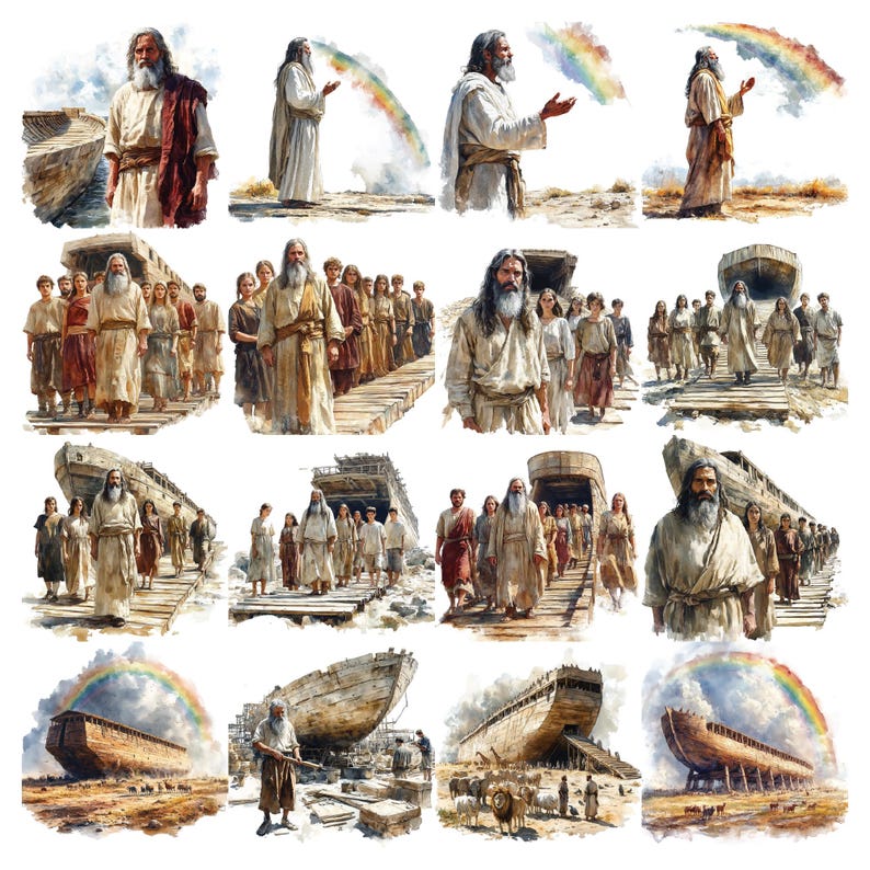 Noah’s Ark Bible Story Clipart, 95PNG Digital Download, Christian ...