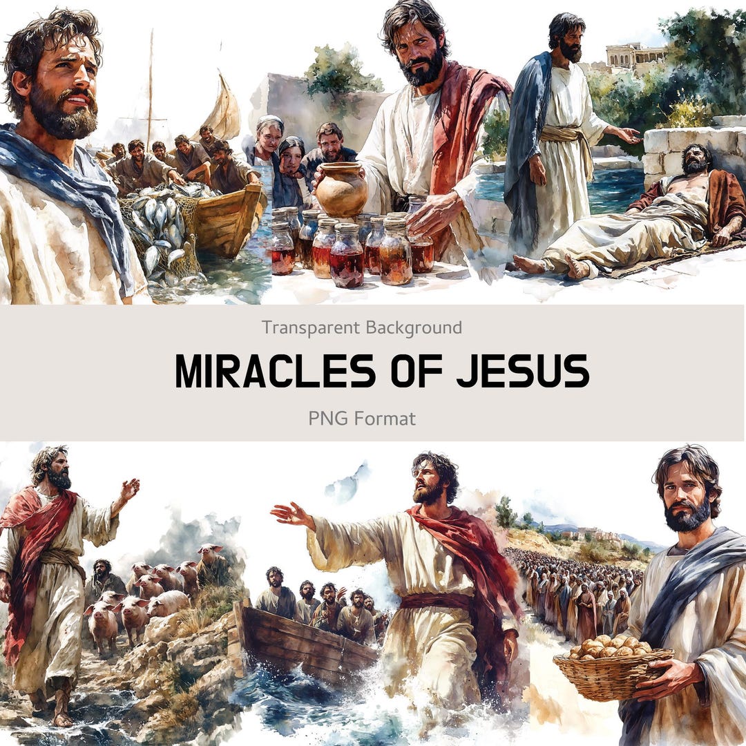 Miracles of Jesus Clipart, 50+ PNG Biblical Scenes, Digital Christian ...