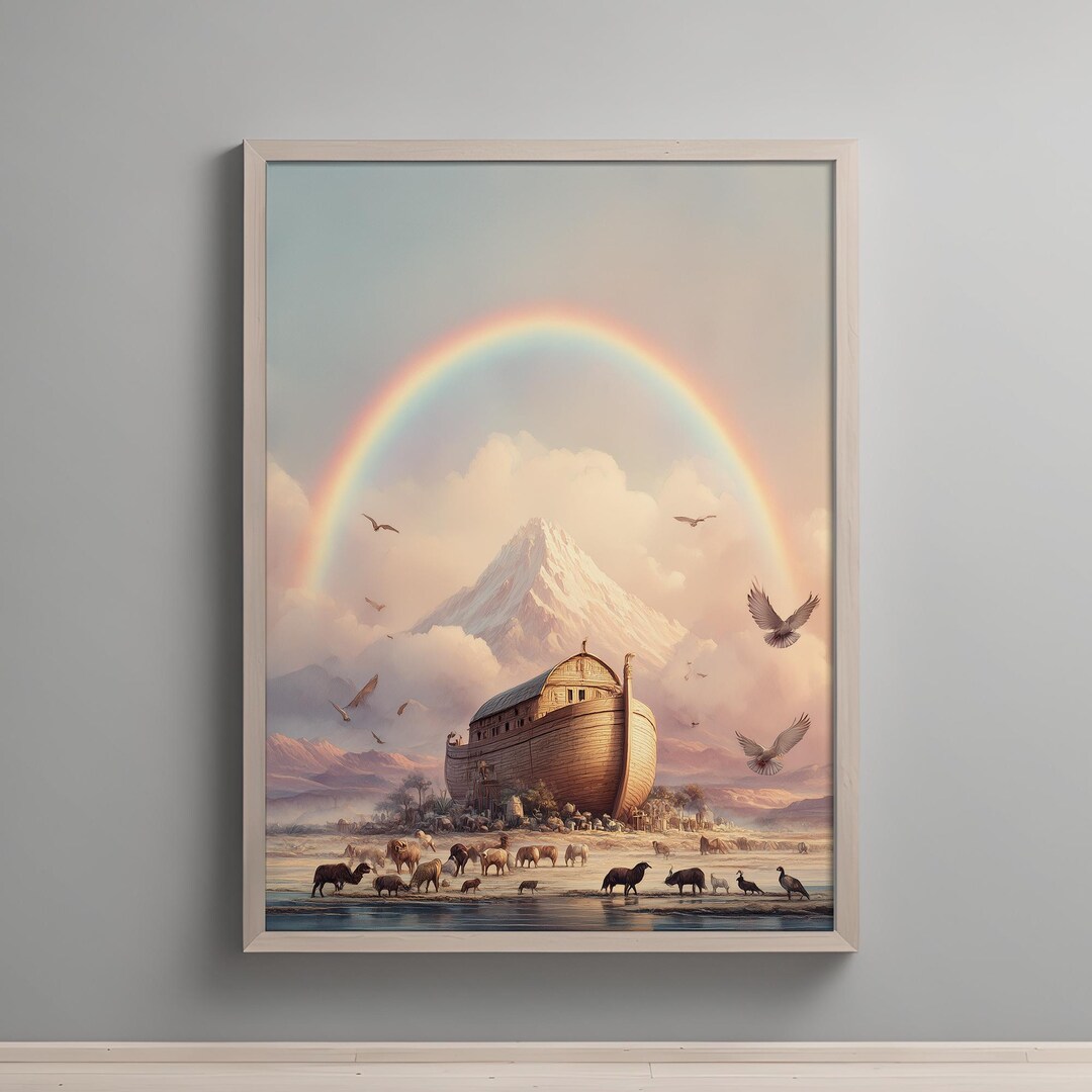 Modern Noah’s Ark Digital Poster, Abstract Bible Story Wall Art ...