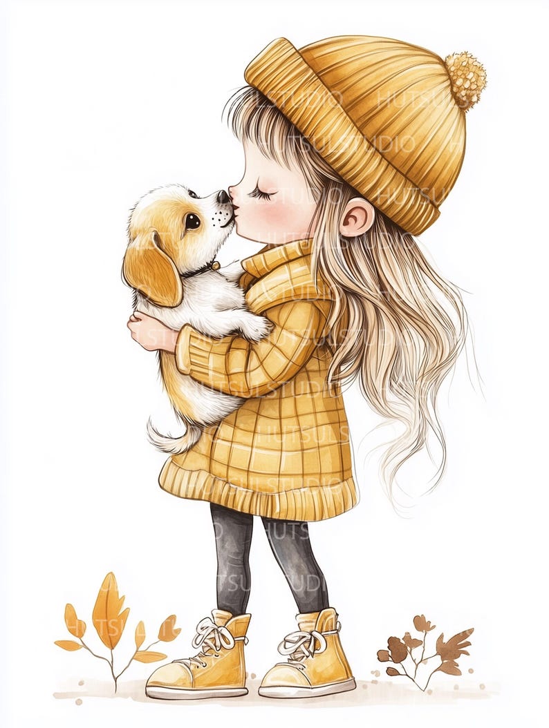 Cute Girl and Puppy Clipart, Best Friends Illustration, Dog Mom Clipart ...