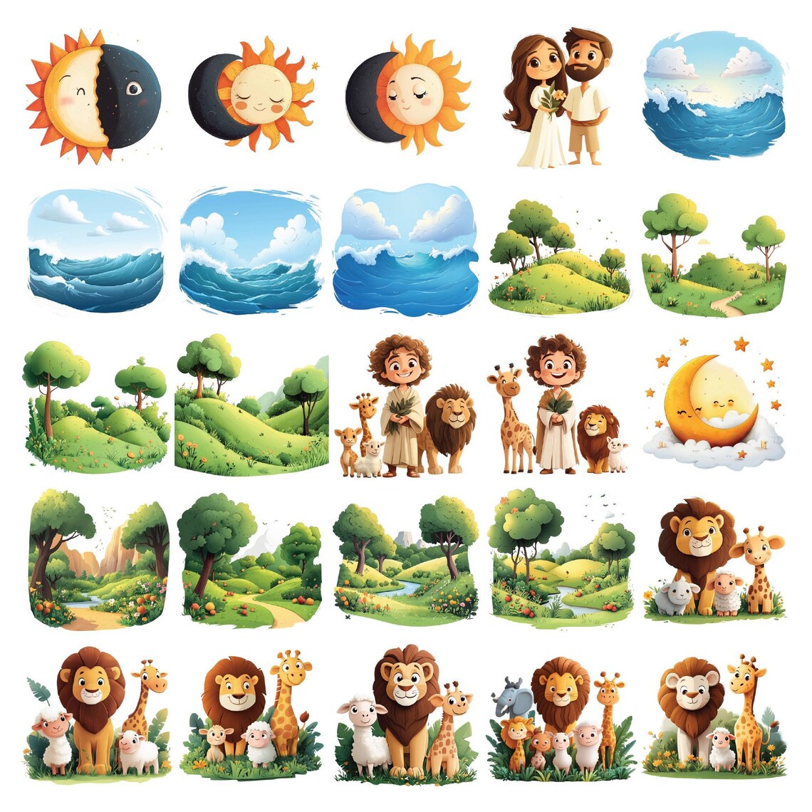Bible Story Clipart: Creation of the World – Kids Cartoon Christian PNG ...