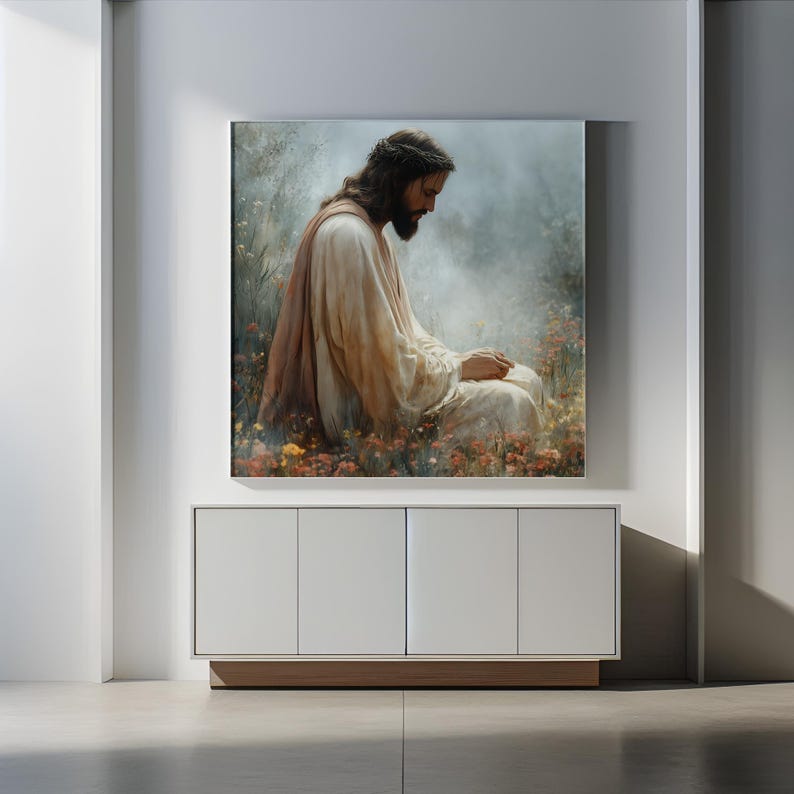 Jesus Praying in Gethsemane Garden, Digital Art Print, Watercolor ...