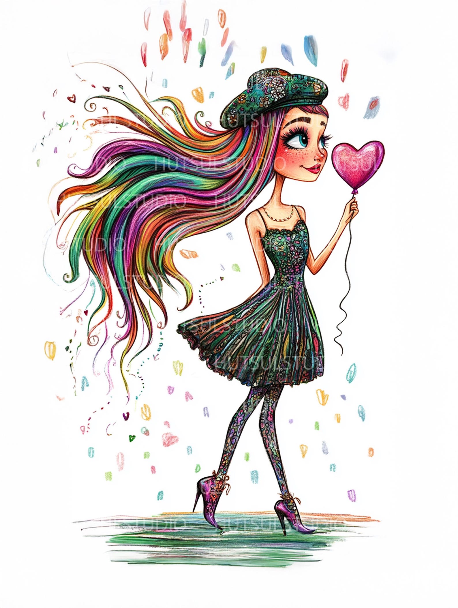 10 PNG Birthday Quirky Girl Clipart, Girl With Balloons and Gifts, Cute ...