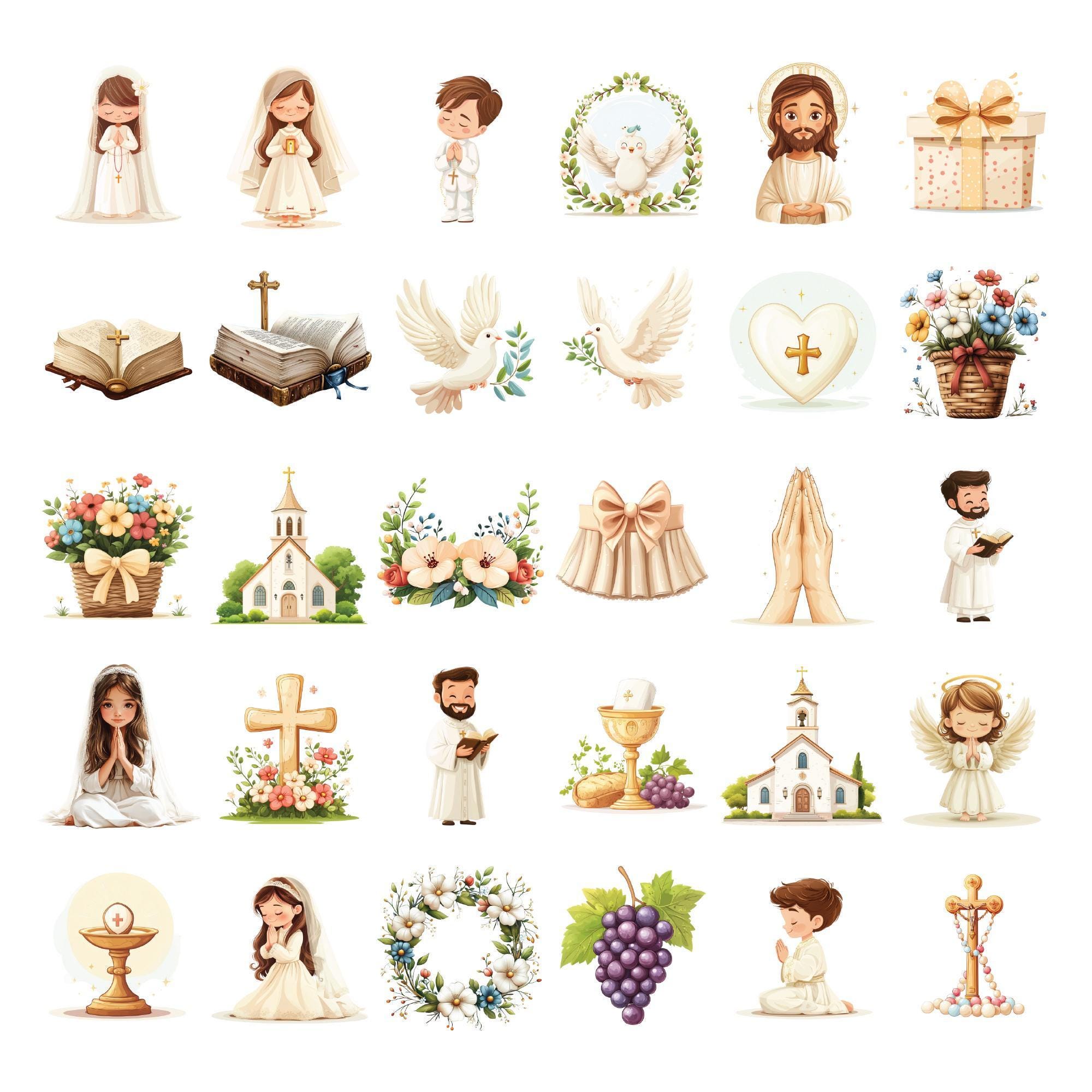 30+ PNG First Holy Communion Clipart Bundle, Religious Catholic ...
