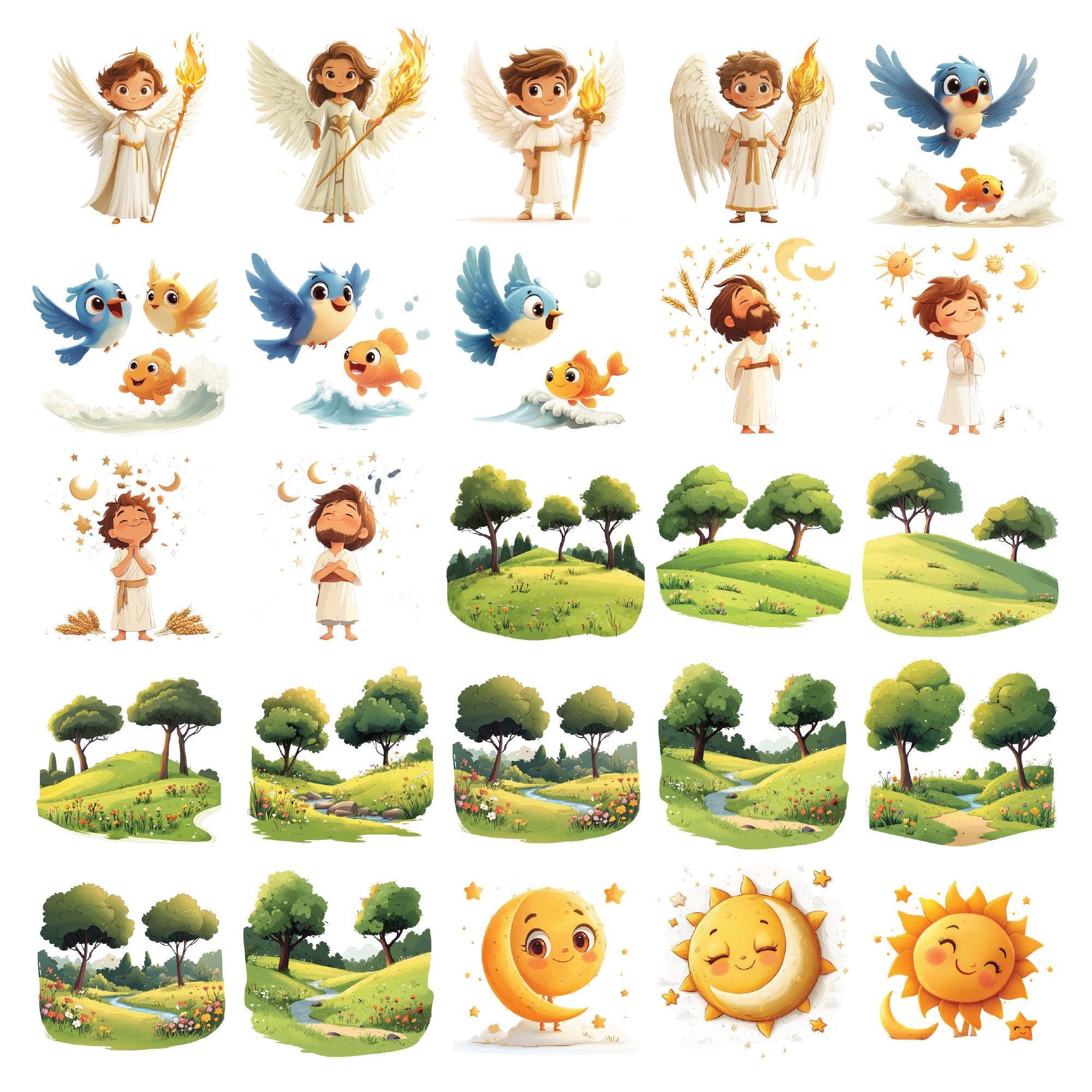 Genesis Bible Story Clipart, Cute Cartoon Christian PNG Set for Kids ...