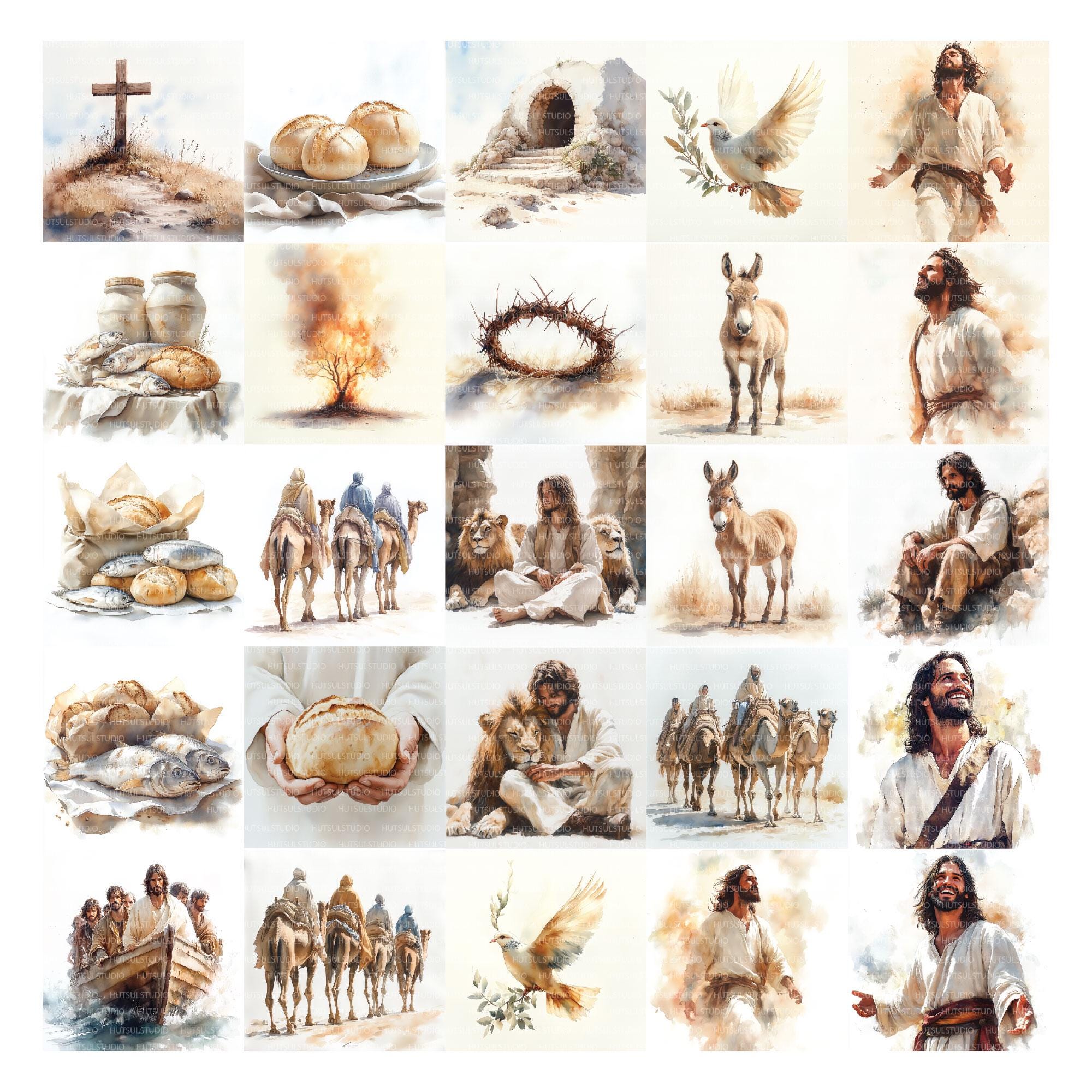 Bible Characters Clipart Bundle, 50 PNG Christian Illustrations, Bible ...