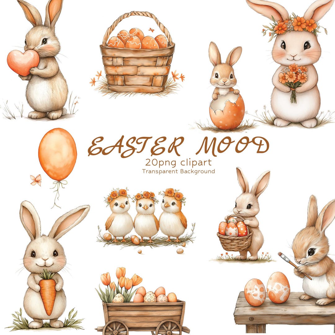 Spring Easter Bunny Clipart, Cute Rabbit PNG Graphics, Perfect for Kids ...
