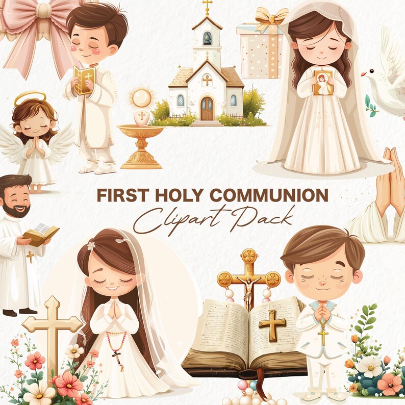 30+ PNG Holy Communion Clipart Set, Catholic Symbols & Icons for ...