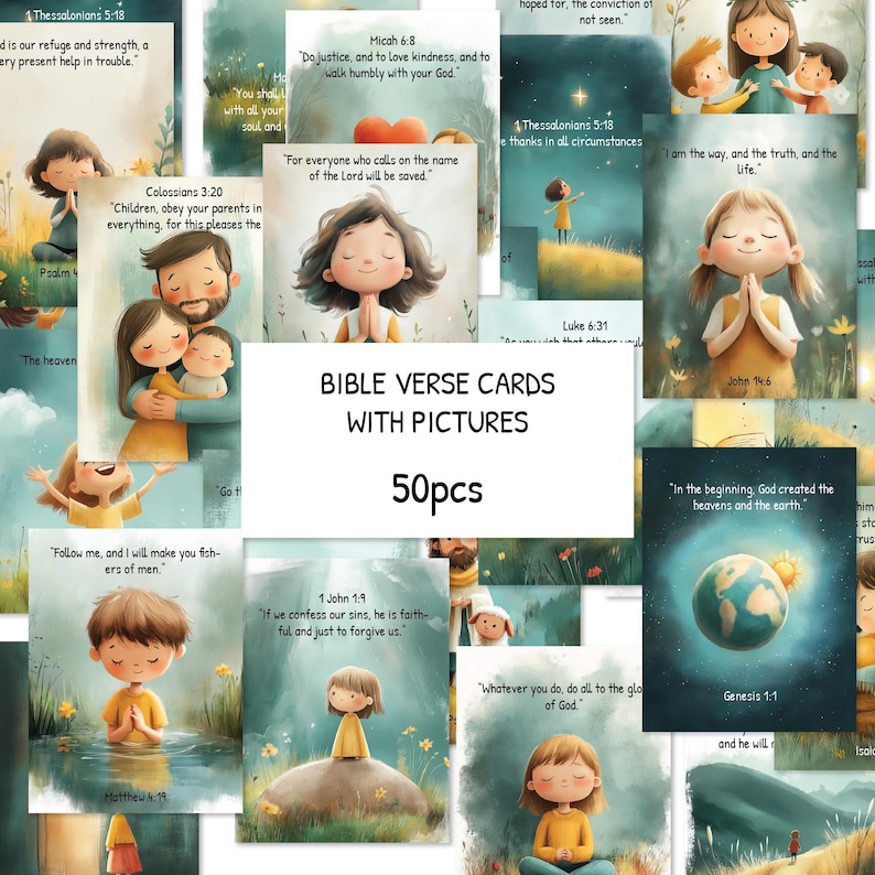 Bible Verse Cards With Pictures, 50 Digital Printable Scripture Cards ...