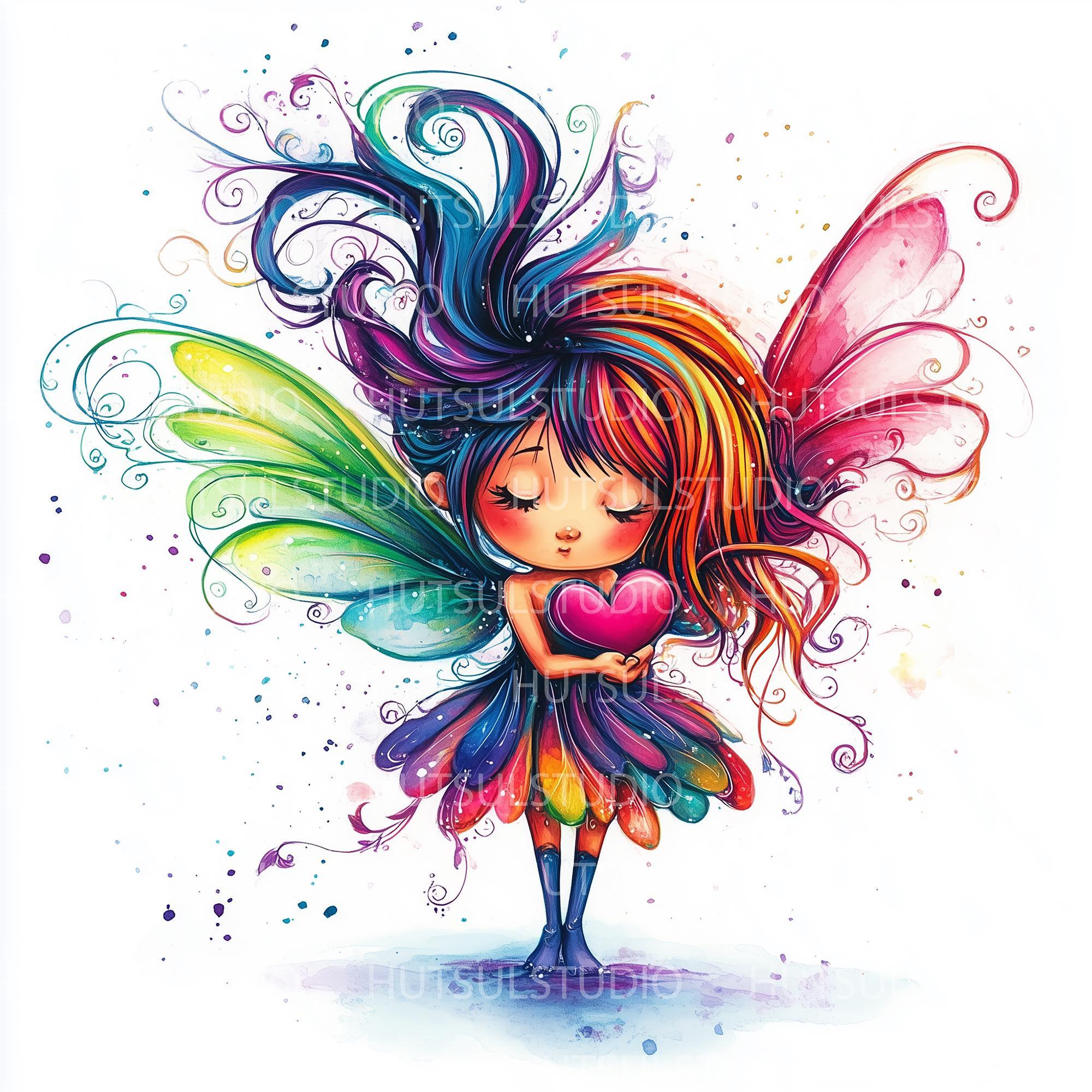 Watercolor Fairy Clipart With Hearts, Whimsical Love Fairies Pngs for ...