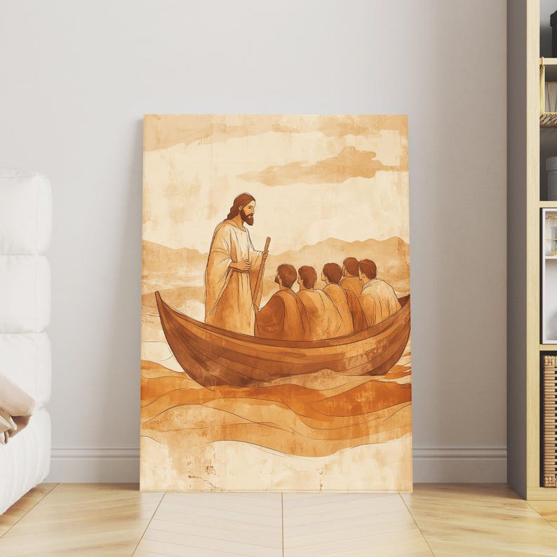 Jesus in A Boat With His Disciples, Christian Wall Art, Biblical ...