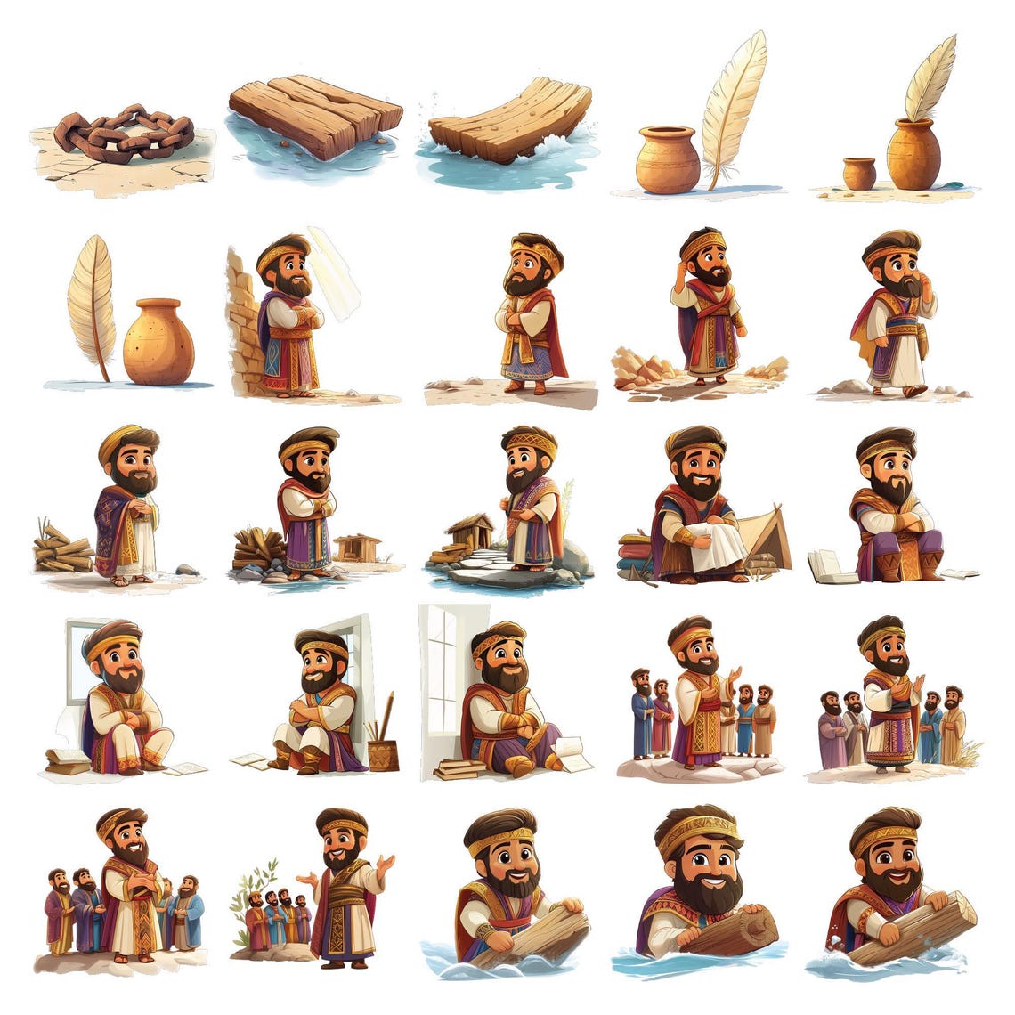 Apostle Paul Cartoon Bible Clipart, PNG Set for Kids, Christian Bible ...
