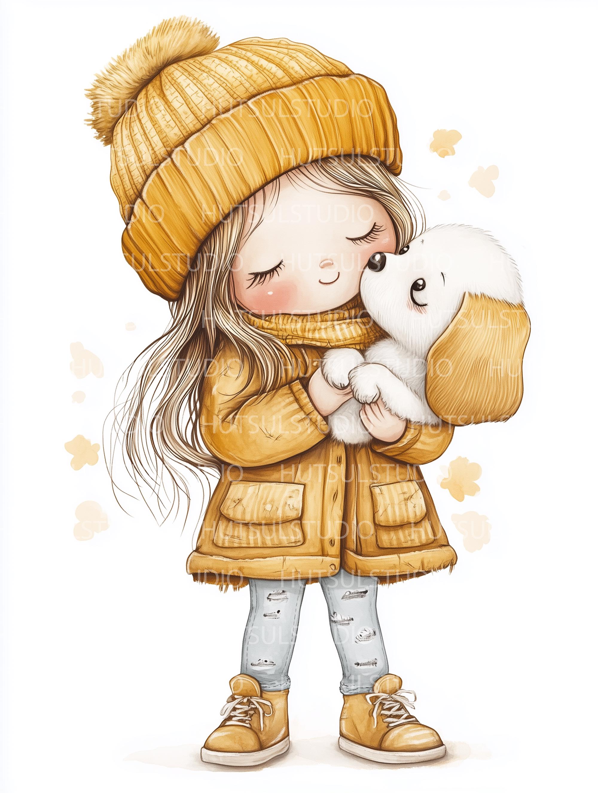 10PNG Cute Girl With Dog Clipart, Adorable Watercolor Art, Friendship ...