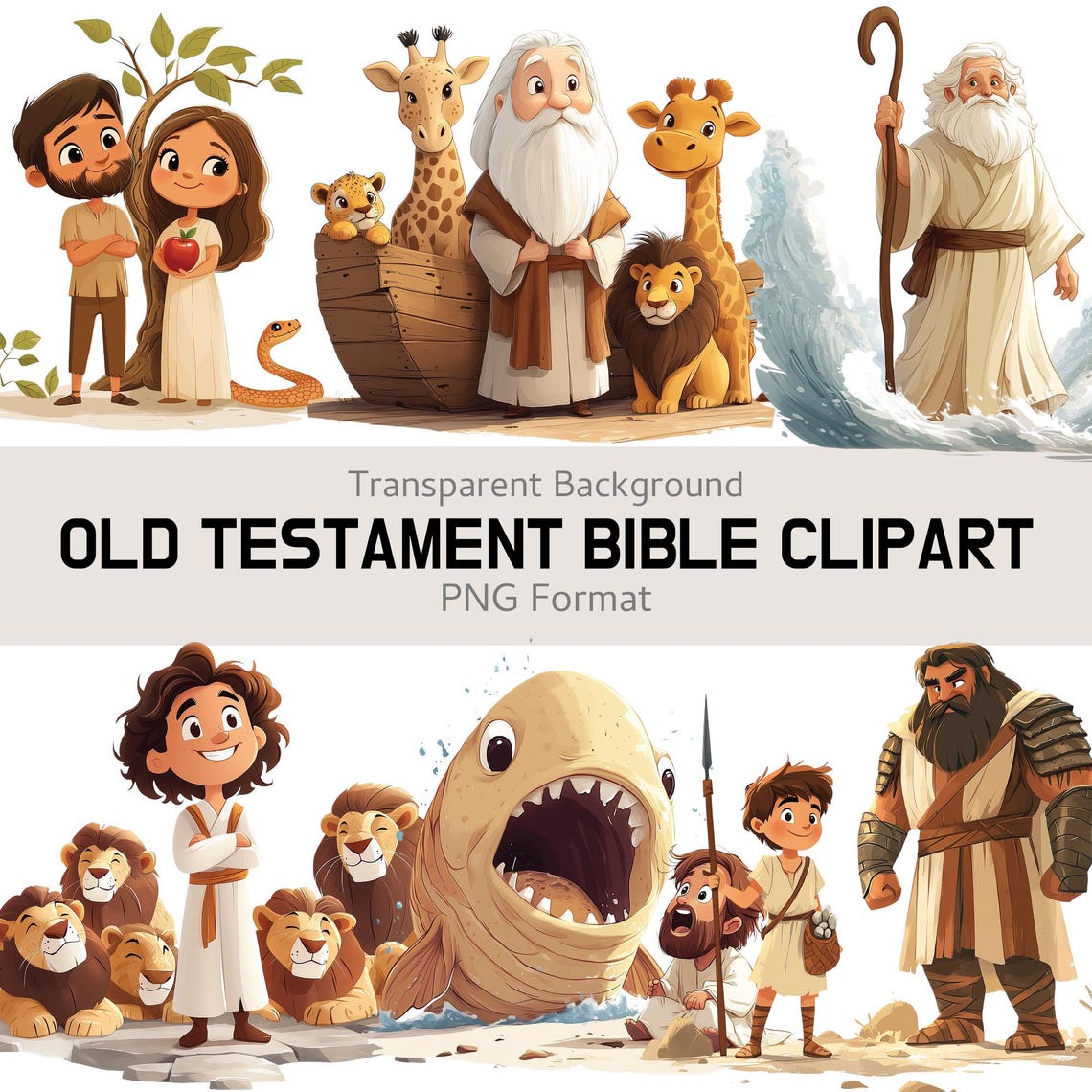 Old Testament Bible Clipart, 100 PNG Cute Cartoon Kids Bible Stories ...